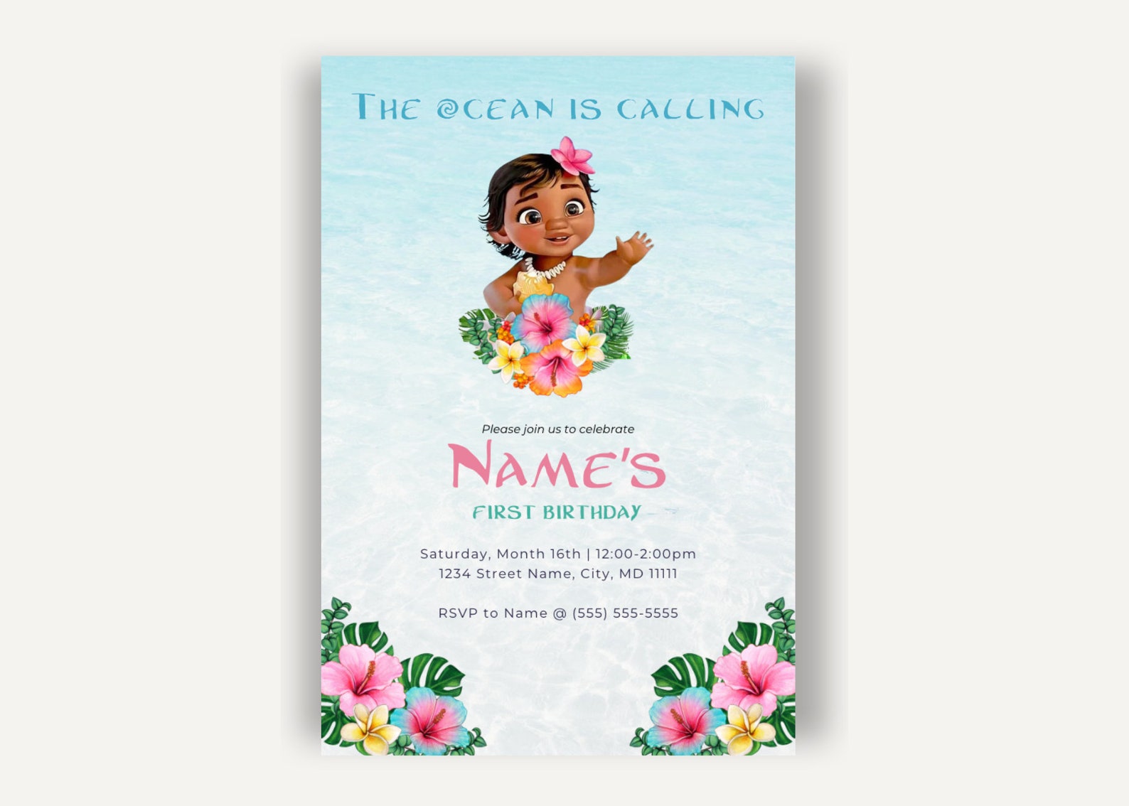 Moana Digital Birthday Invitation CANVA Template, Moana Birthday ...
