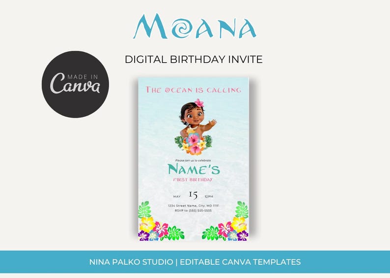 Moana Birthday Invitation: Editable CANVA Template (digital Download ...