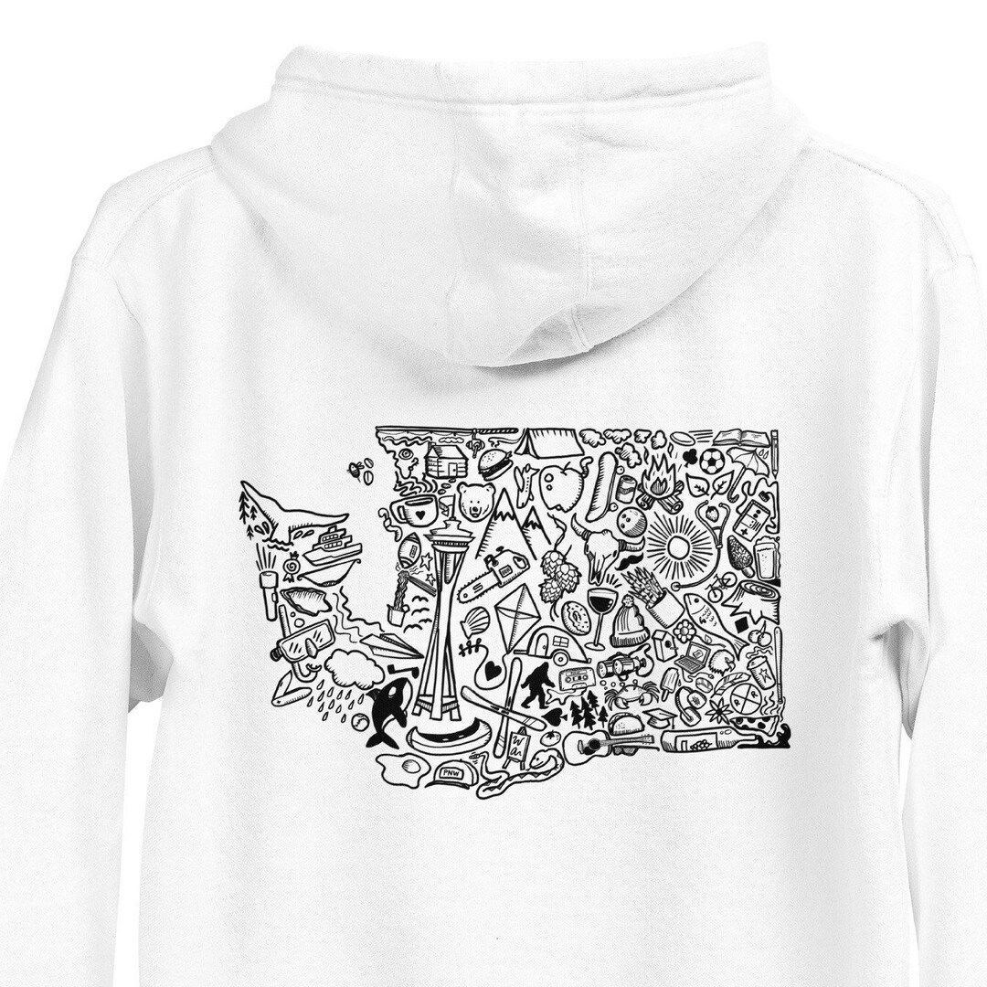 Washington State Doodle Art hand-drawn Super Soft Hoodie PNW Love - Etsy
