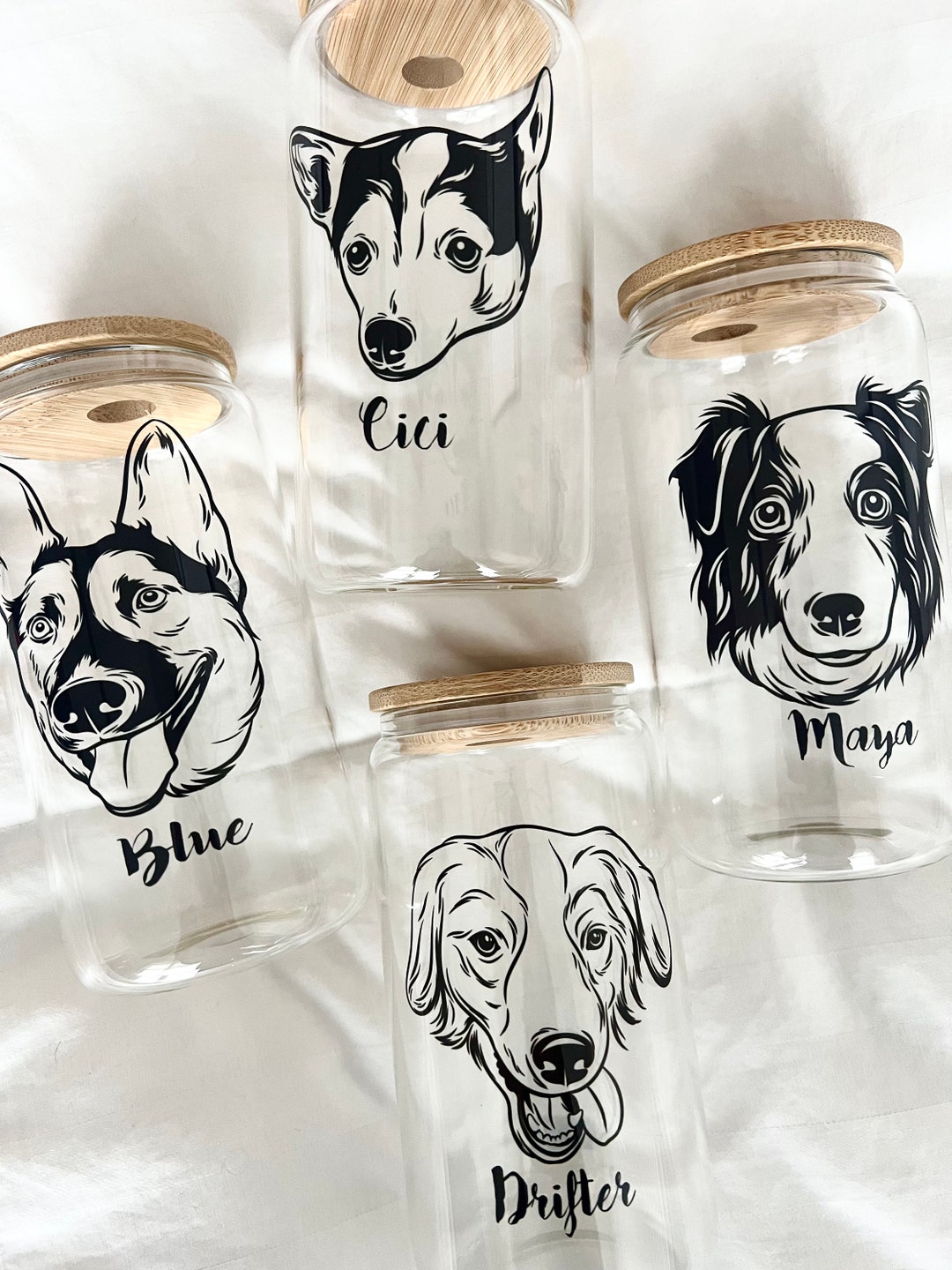 Custom Glass Can With Bamboo Lid and Straw - Etsy