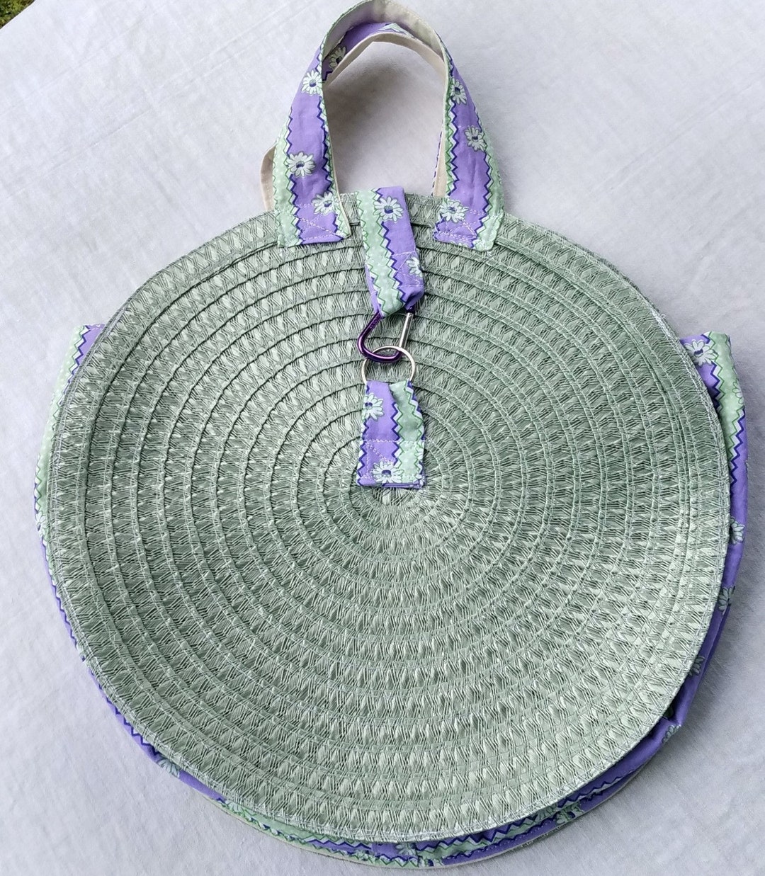 Sage Green Summer Hand Bag Woven top Handles W/ Purple Green - Etsy