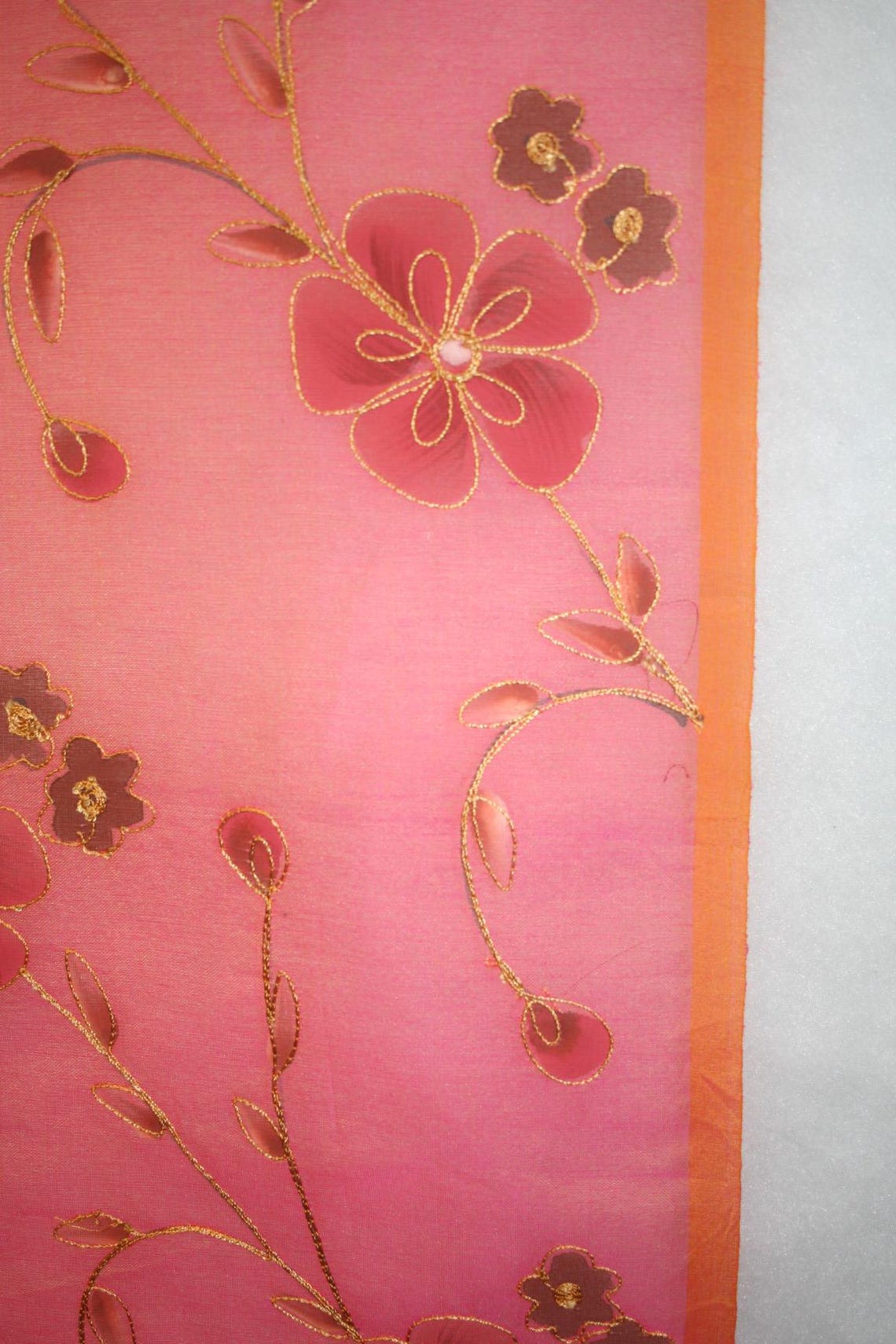 Fabric Silk Shear With Gold Embroidery 45" X 94" Simply Beautiful! - Etsy