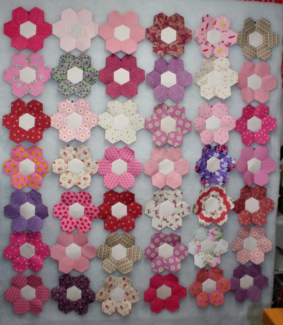 Hexagon Blocks LARGE Forty-two 1 5/8" Block Equals 8 1/4" Across 8 1/2 ...
