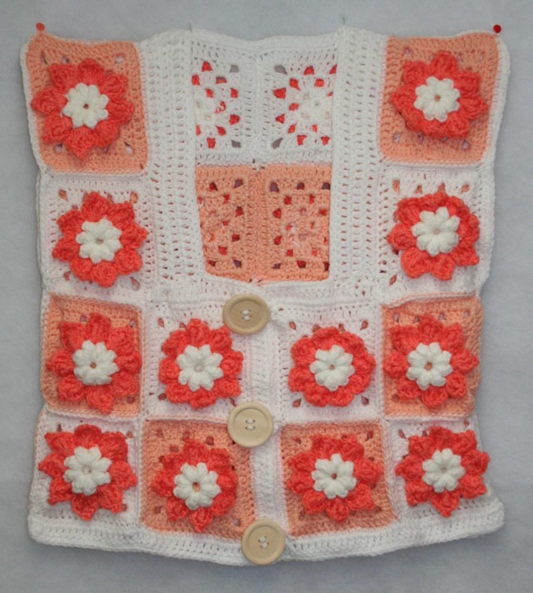 Sweater Crocheted Vest Dimensional Flowers Bust, Waist and Hips 42" - Etsy
