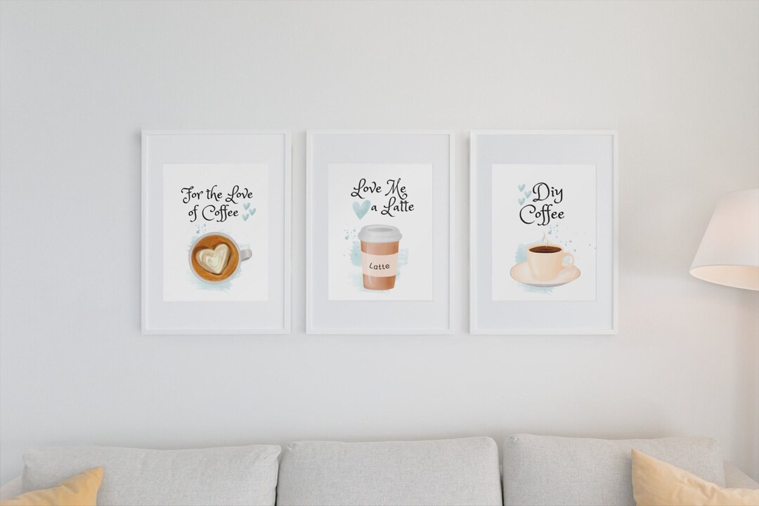 Handmade Wall Art Decor Set of 3 Coffee Prints SET B Water Color ...