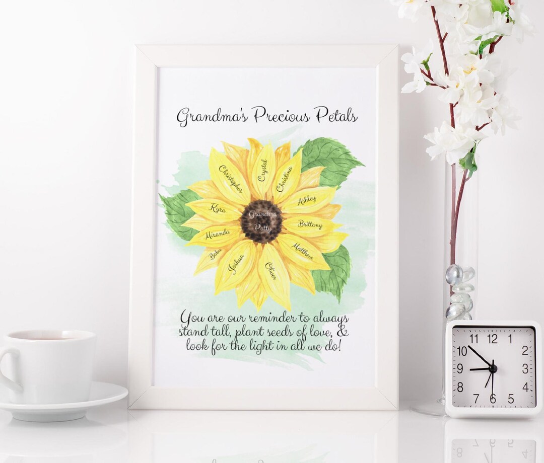 Personalized Sunflower Print, Grandma's Precious Petals, Custom Names ...