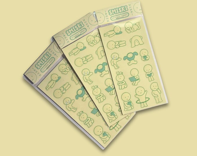 Silly Smiski Sticker Sheet | Vinyl Matte Sticker Sheet | 7 Original ...