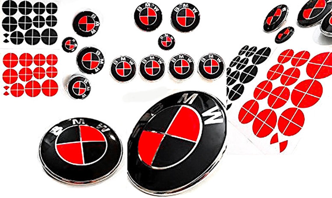Matte Black & Red BMW Emblem Sticker Overlay Decal Vinyl Logo Badge ...