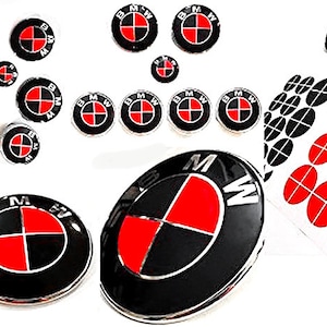 Matte Black & Red BMW Emblem Sticker Overlay Decal Vinyl Logo Badge ...