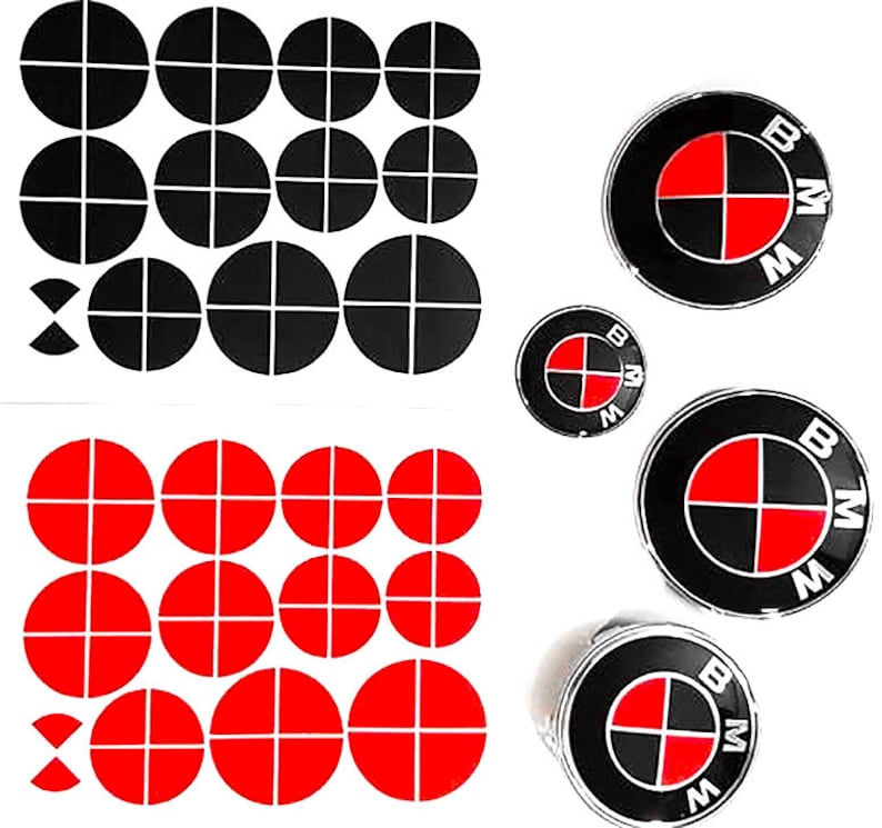 Matte Black & Red BMW Emblem Sticker Overlay Decal Vinyl Logo Badge ...