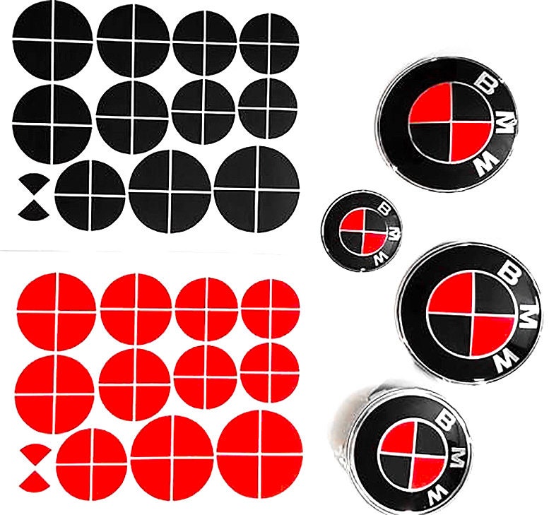 Matte Black & Red BMW Emblem Sticker Overlay Decal Vinyl Logo Badge ...
