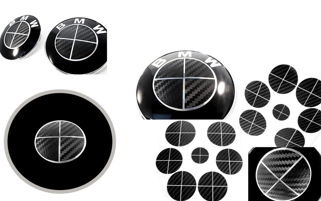 Black Carbon Fiber BMW Emblem Sticker Overlay Decal Vinyl Logo Badge ...