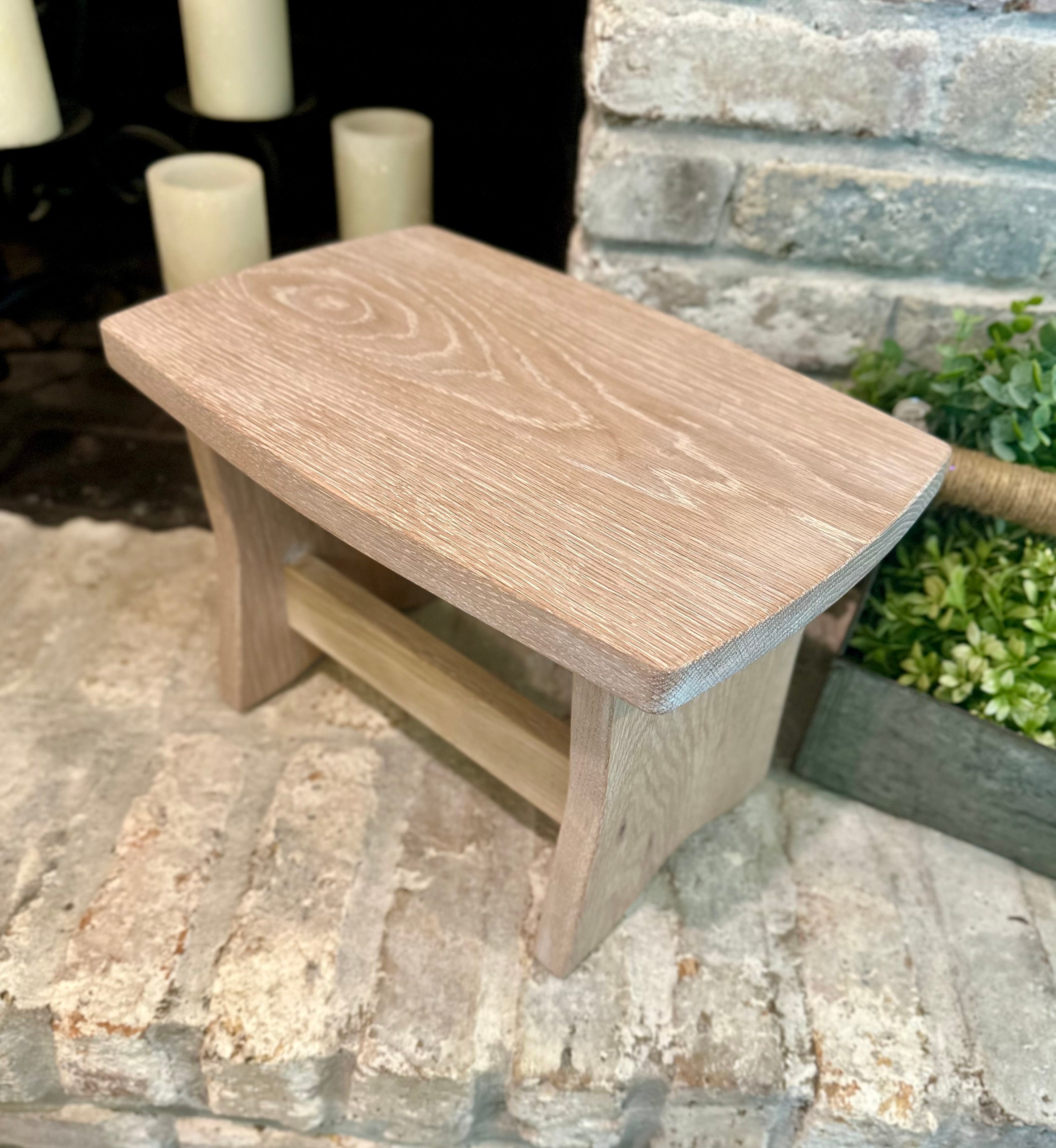Solid Oak Step Stool W/ Handle Foot Stool Kitchen Stool Bench Plant ...