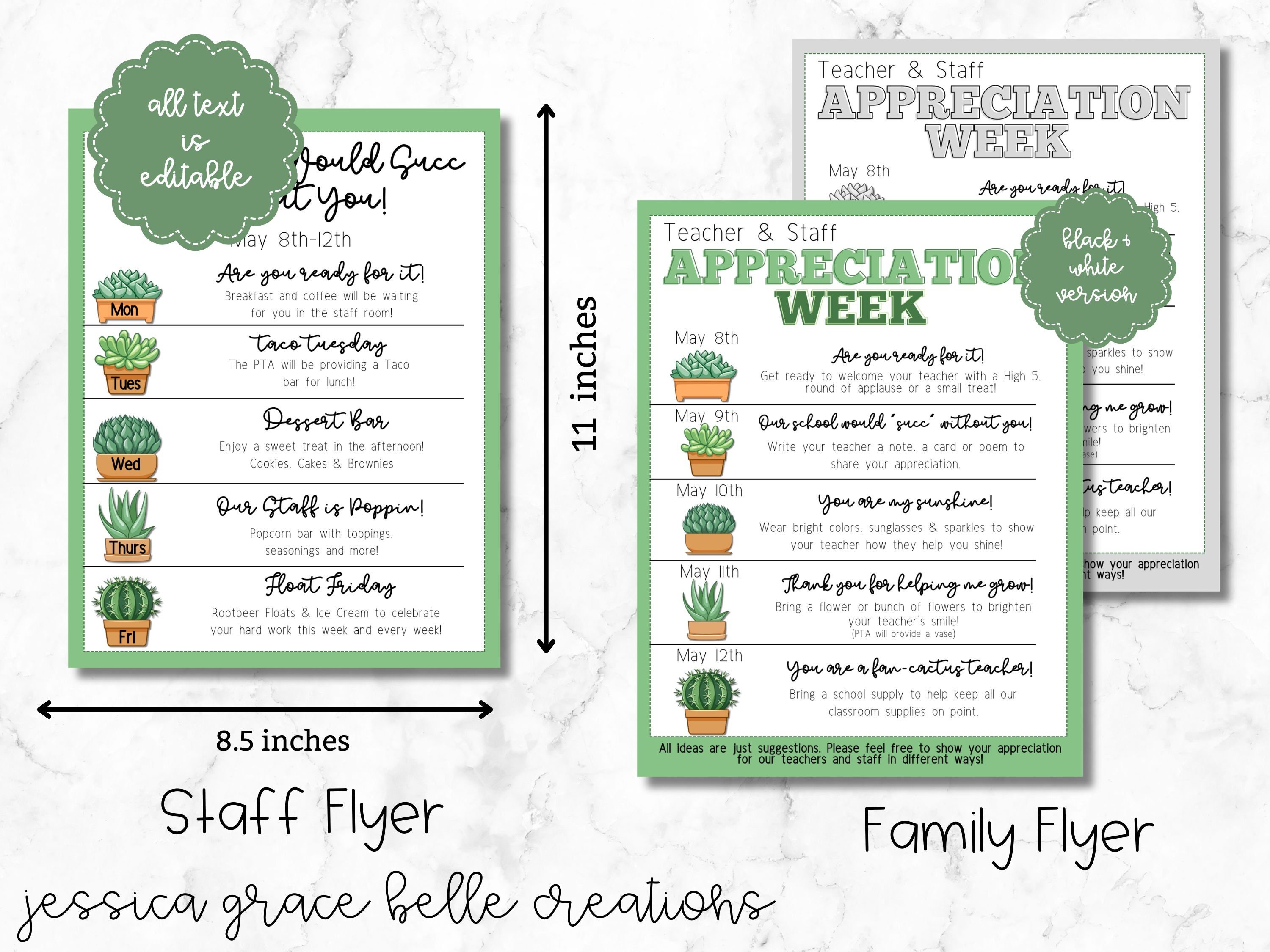 Teacher Appreciation Week DIY Custom Template Succulent Themed Flyers ...