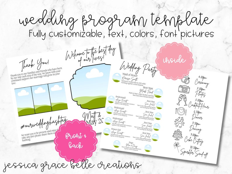 Printable Program Template, Folded, Wedding Ceremony, Canva, Instant ...