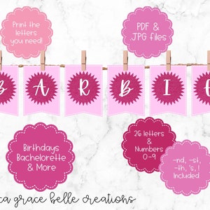 Barbie DIY Custom Printable Banner for Parties, Birthdays, Bachelorette ...