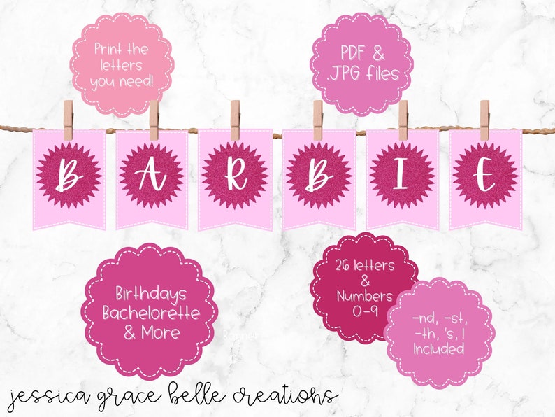 Barbie DIY Custom Printable Banner for Parties, Birthdays, Bachelorette ...