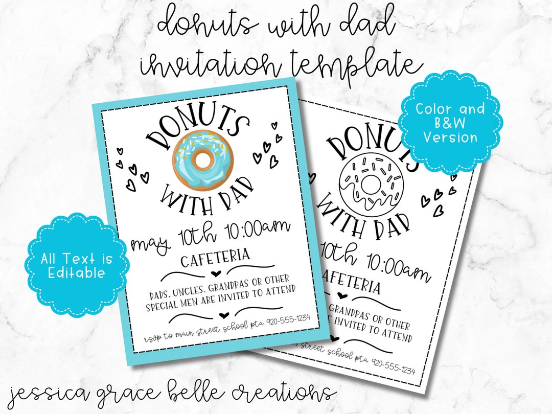Donuts With Dad Invitation Editable Canva Template - Etsy
