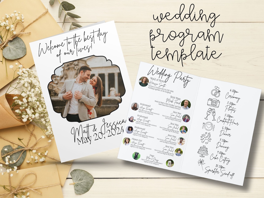 Printable Program Template, Folded, Wedding Ceremony, Canva, Instant ...