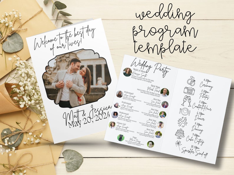 Printable Program Template, Folded, Wedding Ceremony, Canva, Instant ...