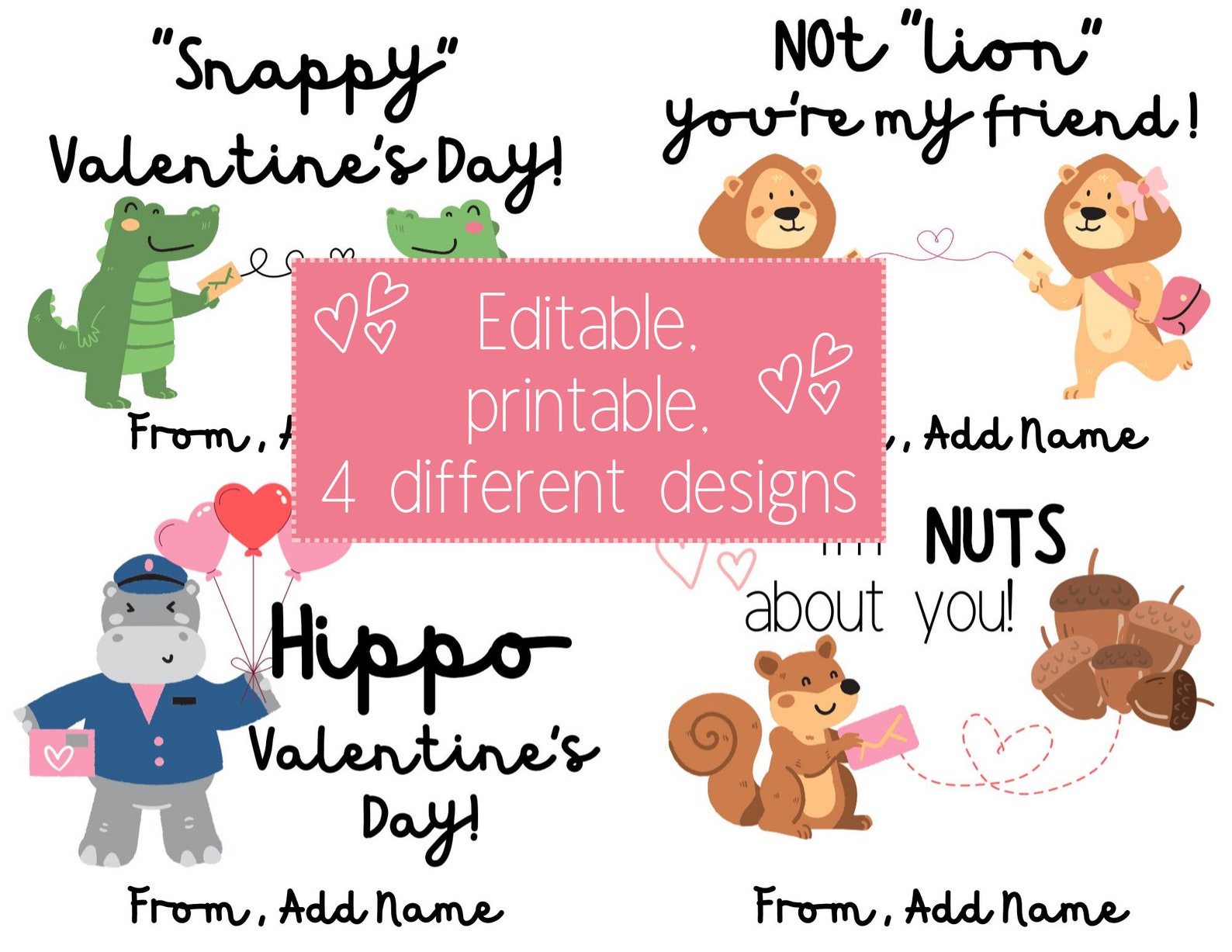 Punny Animal Valentines-editable Instant Download - Etsy