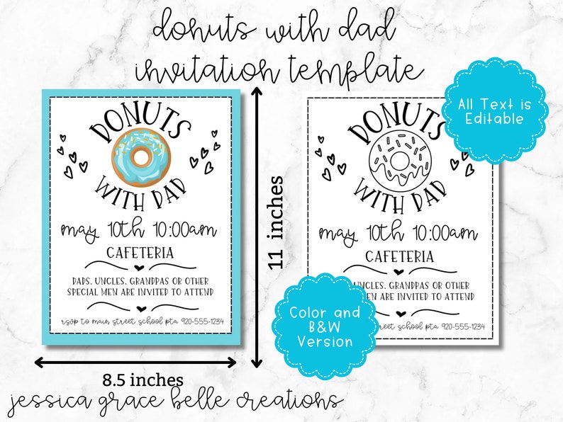 Donuts With Dad Invitation Editable Canva Template - Etsy