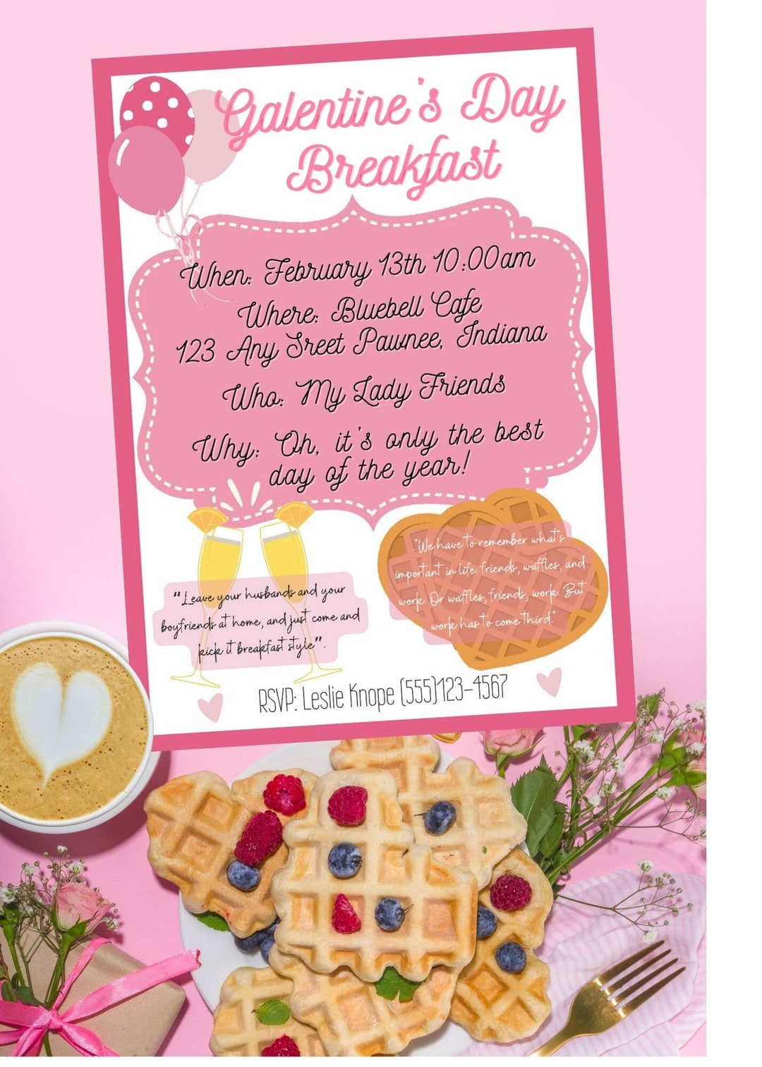Galentine's Day Breakfast Invitation Template Parks & Rec Inspired - Etsy