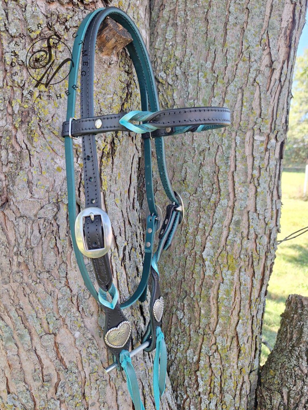 Black and Teal/turquoise Leather Standard Browband Headstall - Etsy