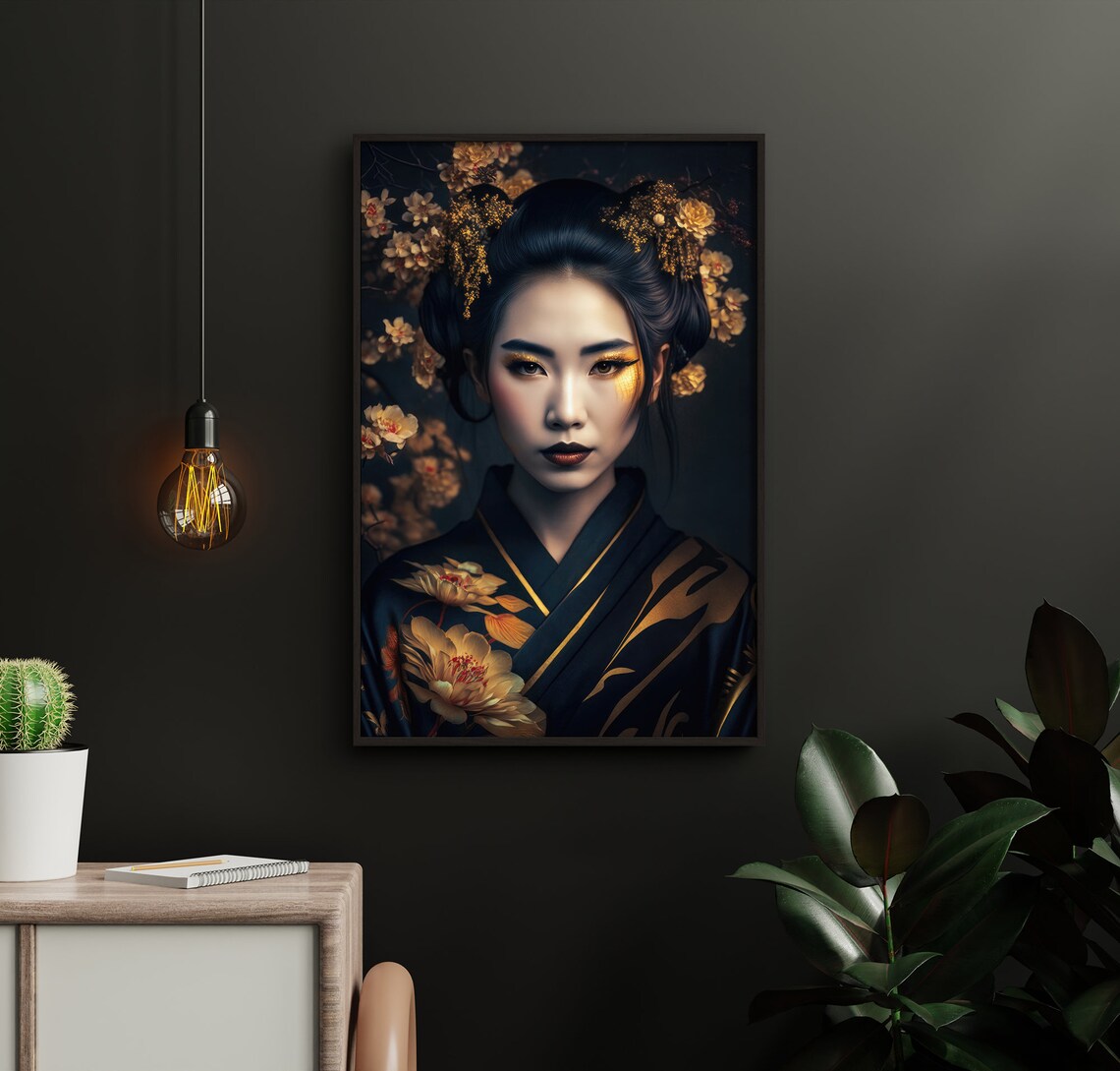 Digital Download Golden Geisha Wall Print Portrait. Japanese Tradition ...