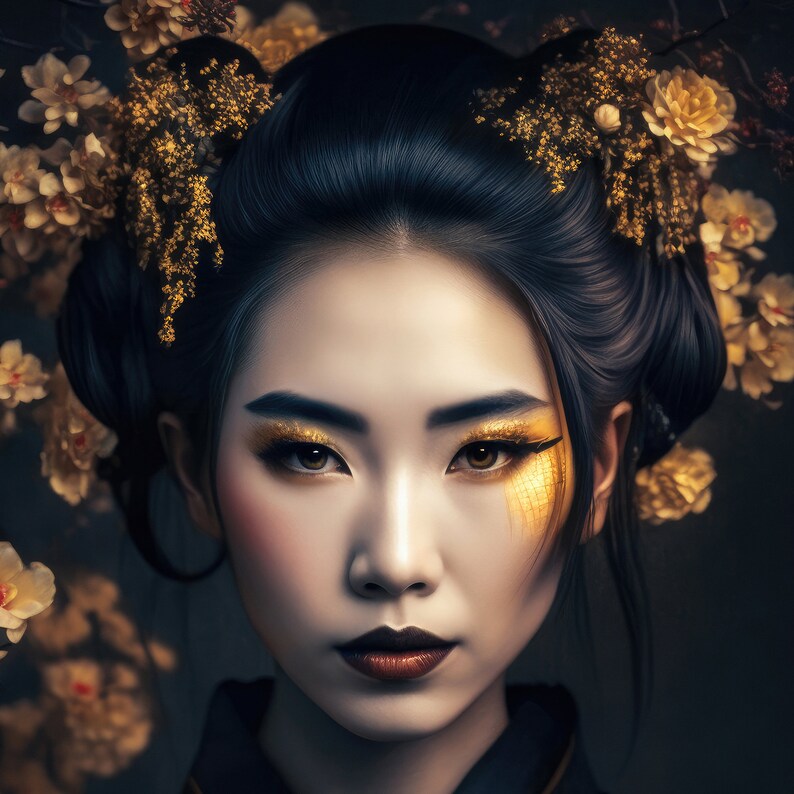 Digital Download Golden Geisha Wall Print Portrait. Japanese Tradition ...