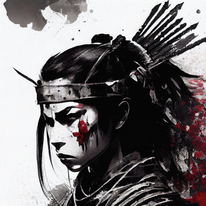 Japanese Ink Art Charcoal Print of a Geisha Warrior. - Etsy