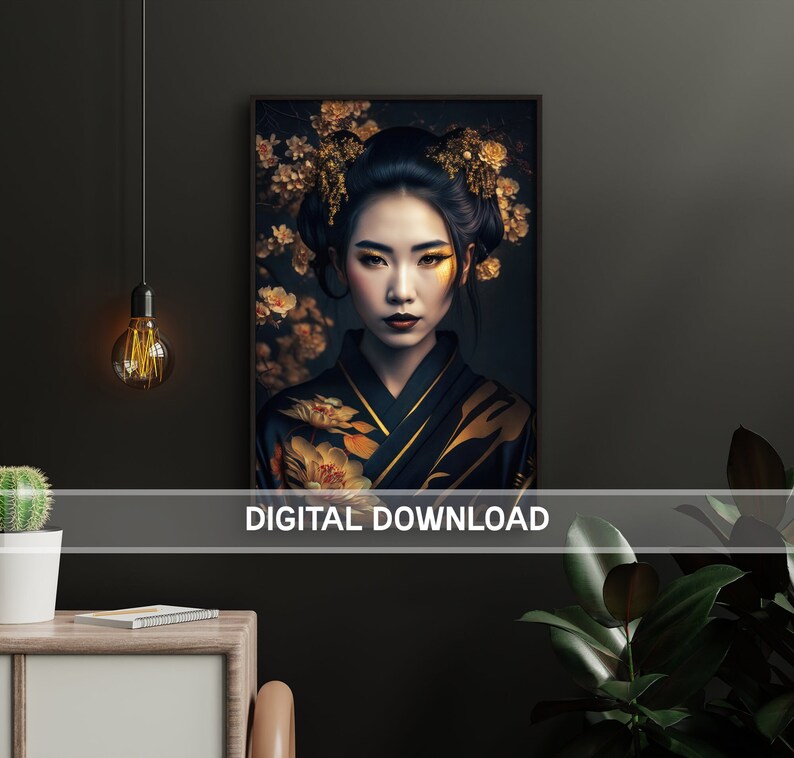 Digital Download Golden Geisha Wall Print Portrait. Japanese Tradition ...