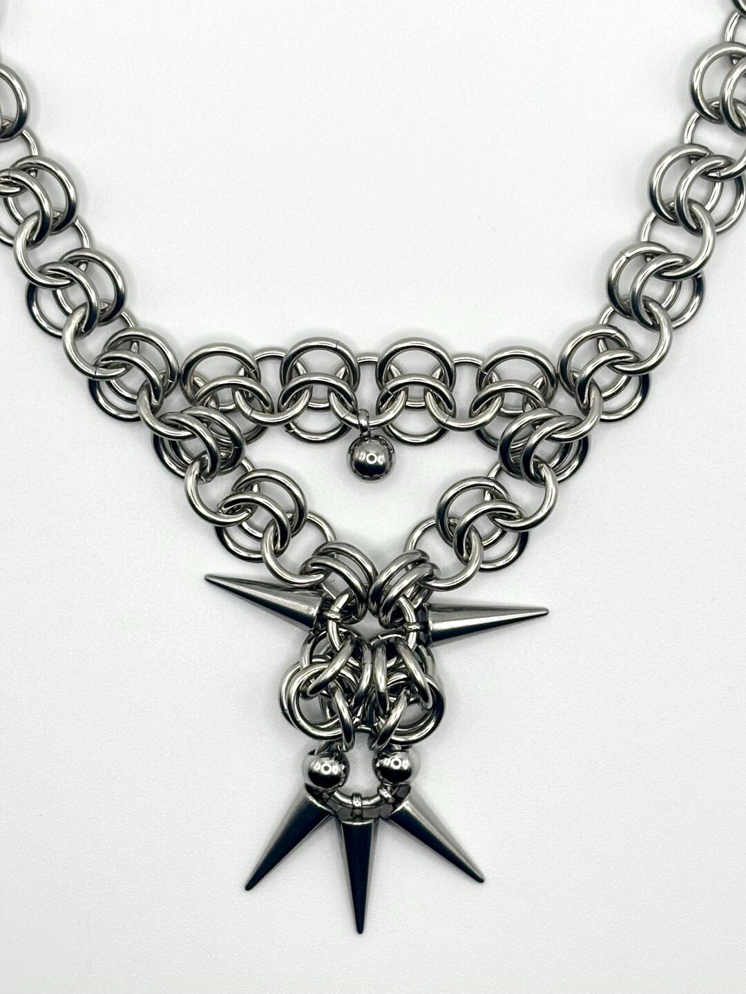 Spiked Chainmail Collar Necklace: Handmade Stainless Steel Jester Chain ...
