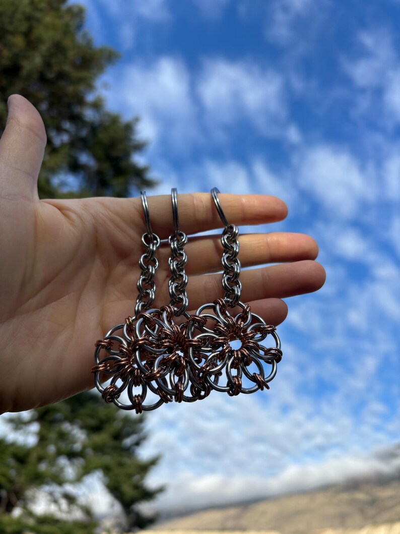 Flower Keychain. Handmade Chainmail Design. Stainless Steel Bronze ...