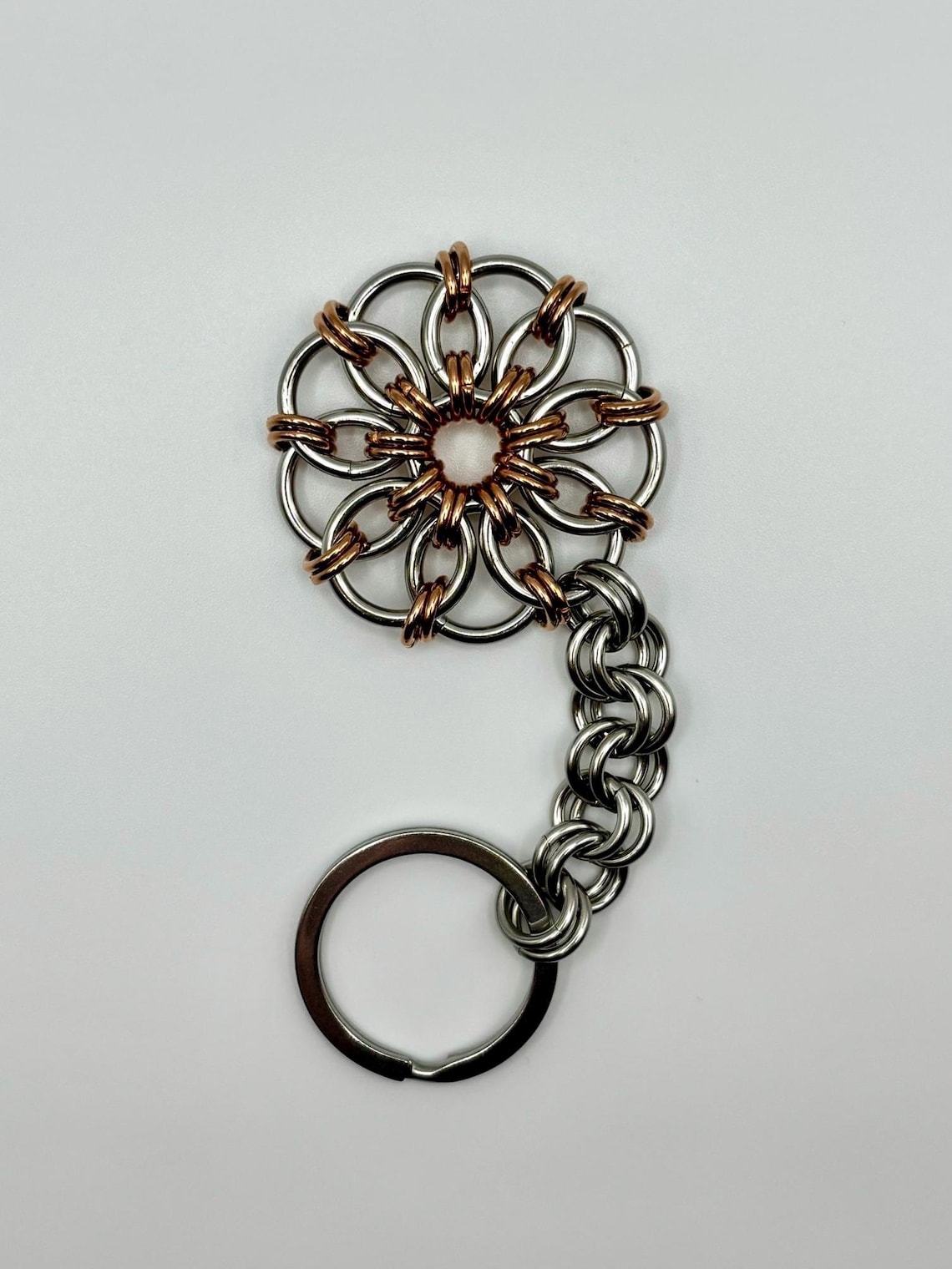 Flower Keychain. Handmade Chainmail Design. Stainless Steel Bronze ...