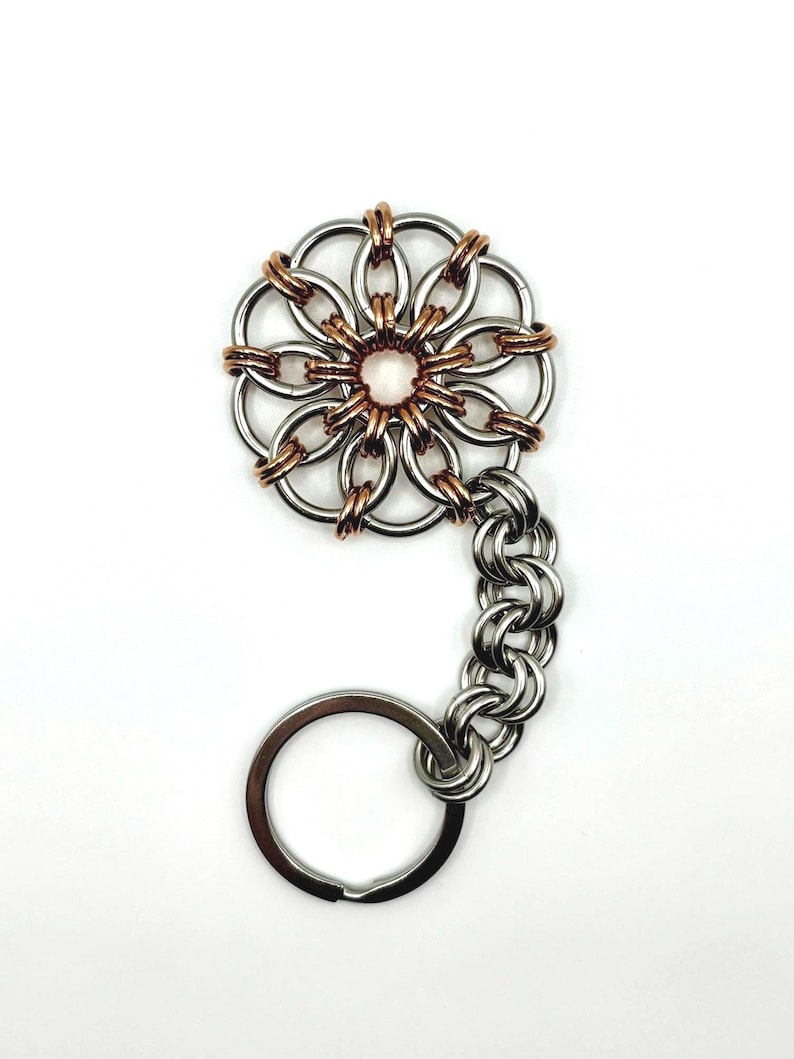 Flower Keychain. Handmade Chainmail Design. Stainless Steel Bronze ...