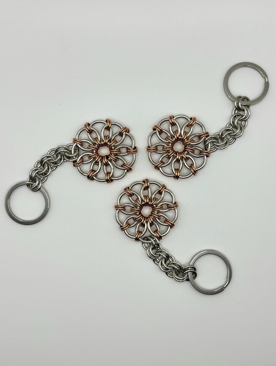 Flower Keychain. Handmade Chainmail Design. Stainless Steel Bronze ...