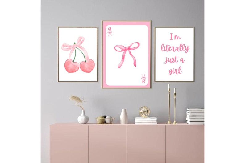 Trendy Pink Bows Wall Art Set of 3, Preppy Poster, College Apartment ...