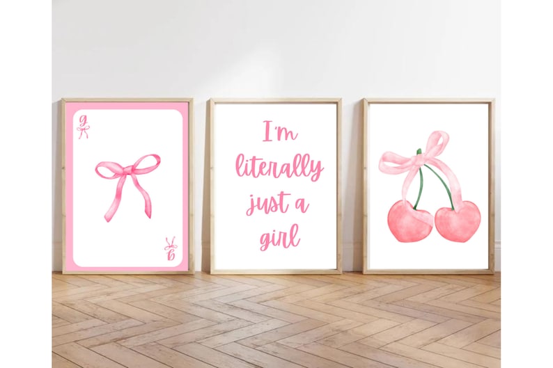 Trendy Pink Bows Wall Art Set of 3, Preppy Poster, College Apartment ...