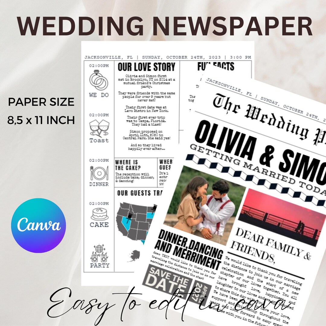 Wedding Newspaper Template With Photo, Wedding Template, Wedding ...
