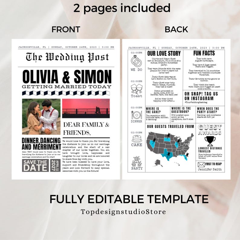 Wedding Newspaper Template With Photo, Wedding Template, Wedding ...