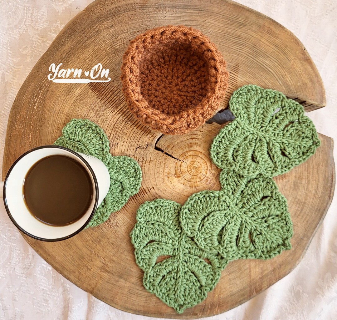 Monstera Leaf Coasters With Optional Storage Pot, Succulent Plant Set ...