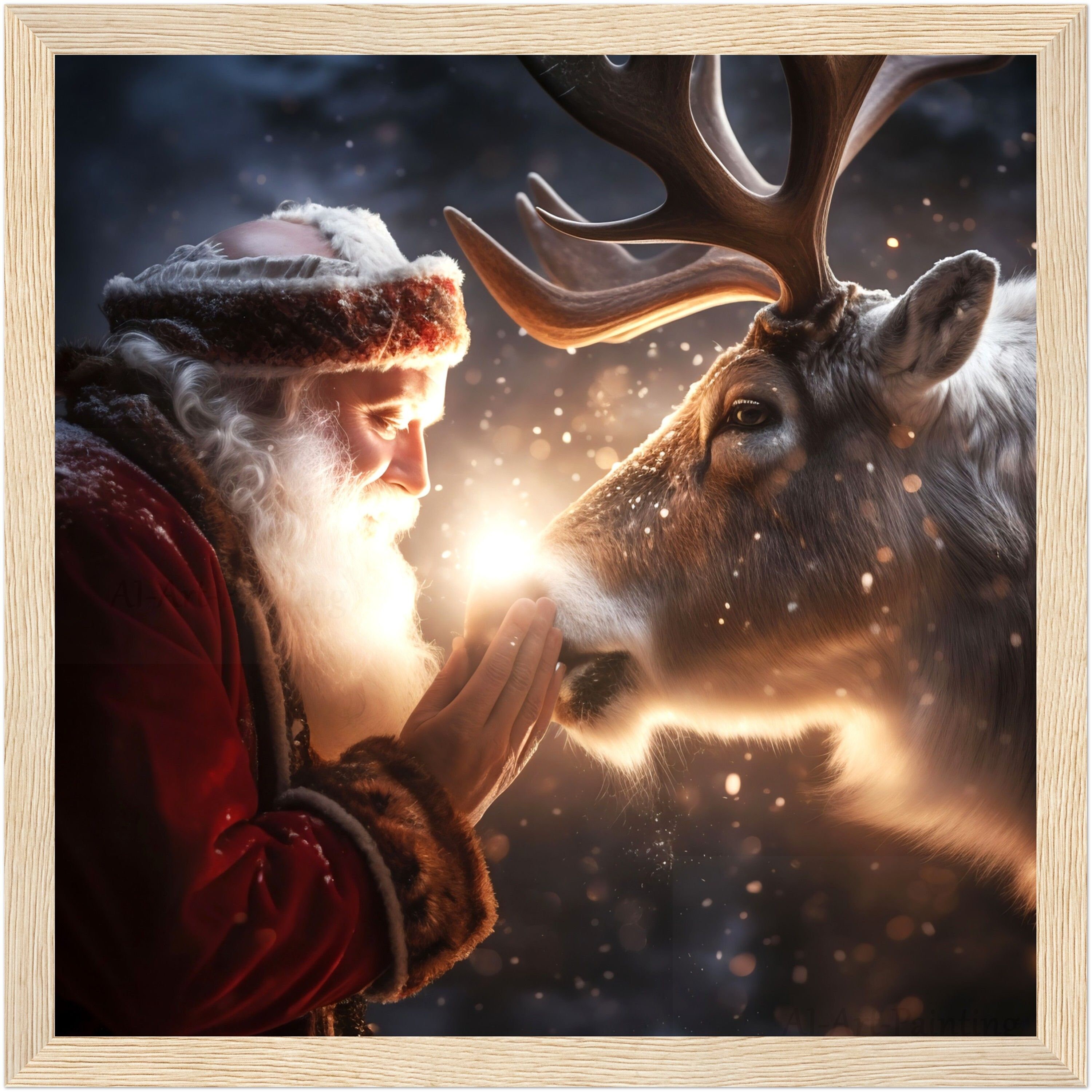 Santa Blesses a Reindeer With the Spirit of Christmas Premium Poster ...
