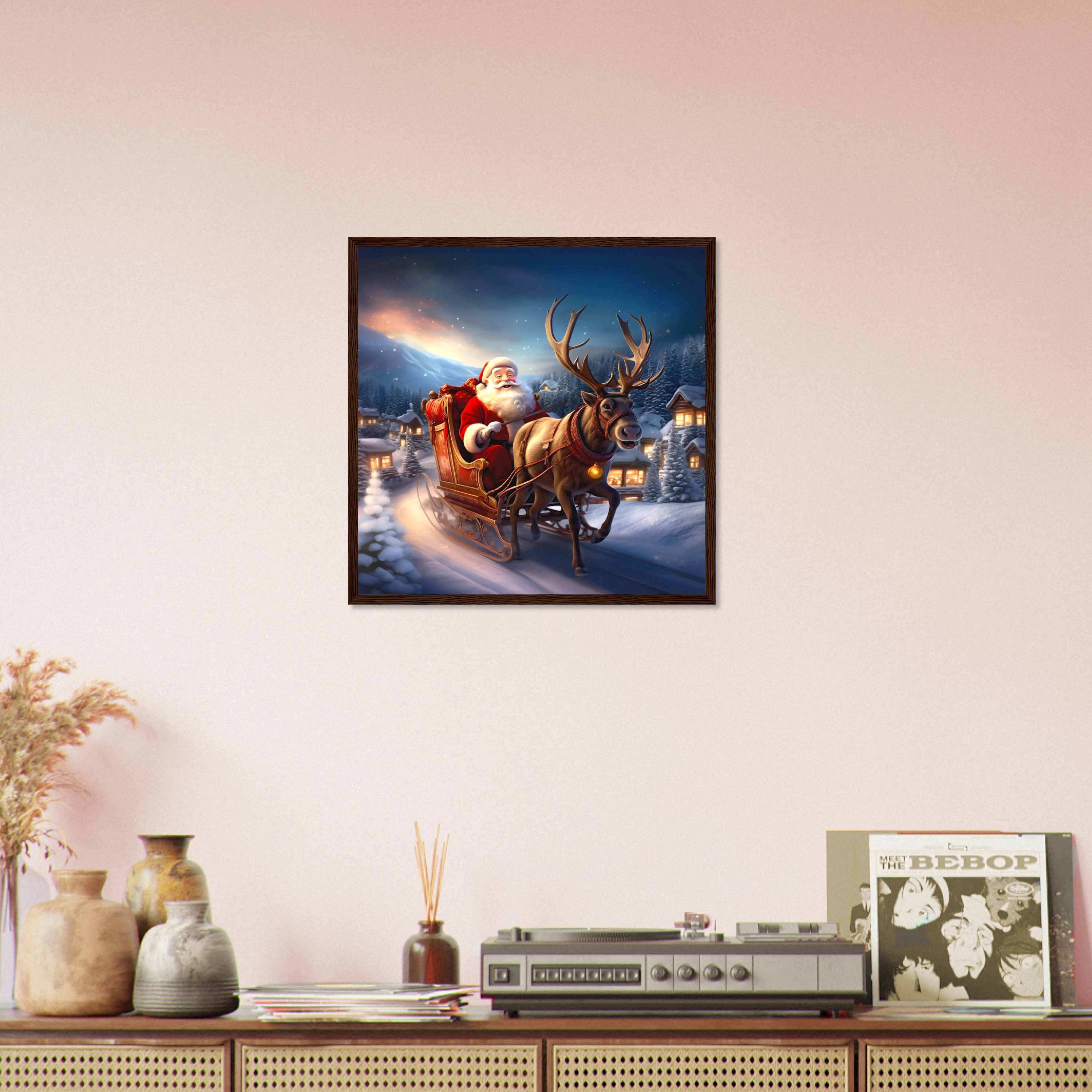 Happy Santa Claus in His Sleigh - Premium Poster Semi-matt With or ...