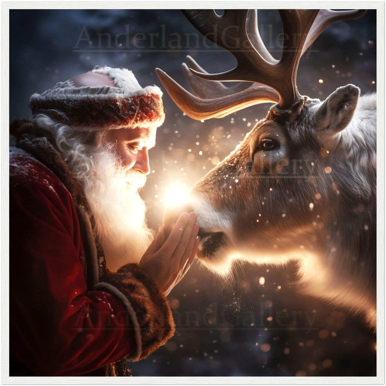 Santa Blesses a Reindeer With the Spirit of Christmas - Premium Poster ...