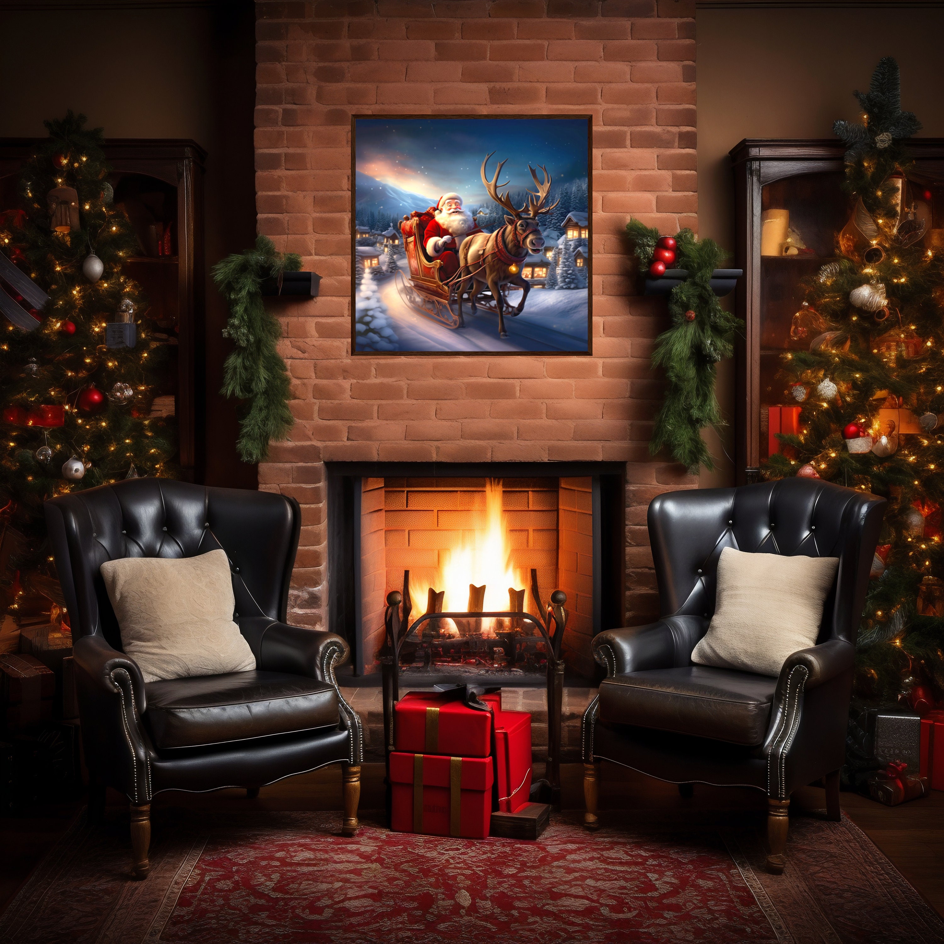 Happy Santa Claus in His Sleigh - Premium Poster Semi-matt With or ...