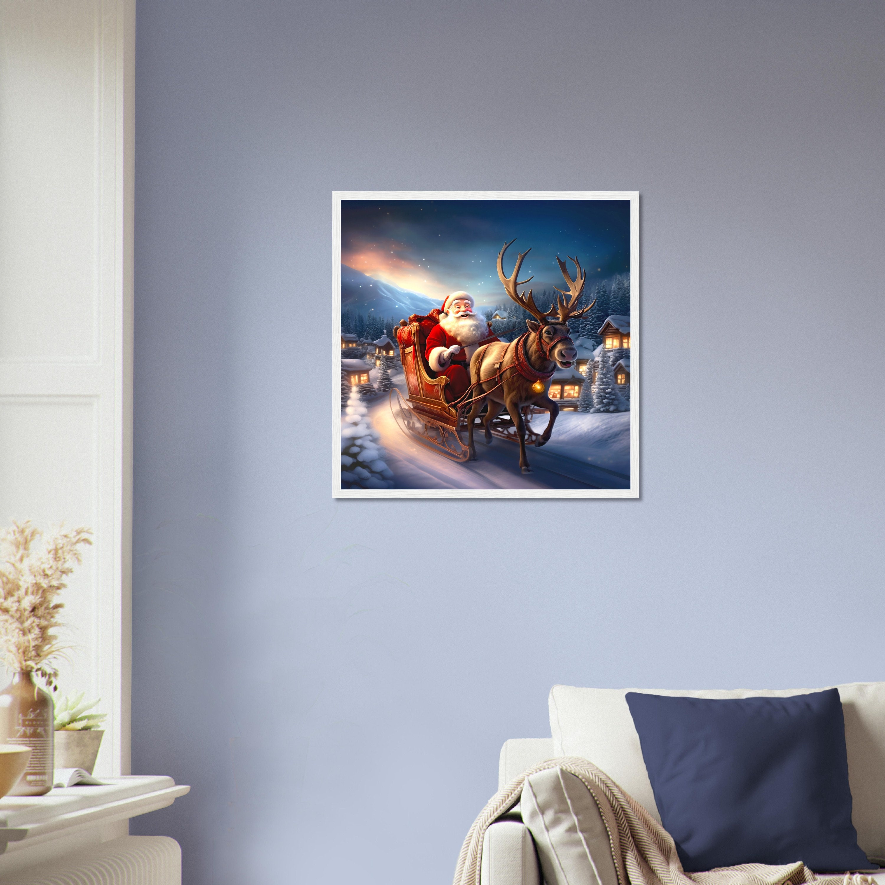 Happy Santa Claus in His Sleigh - Premium Poster Semi-matt With or ...