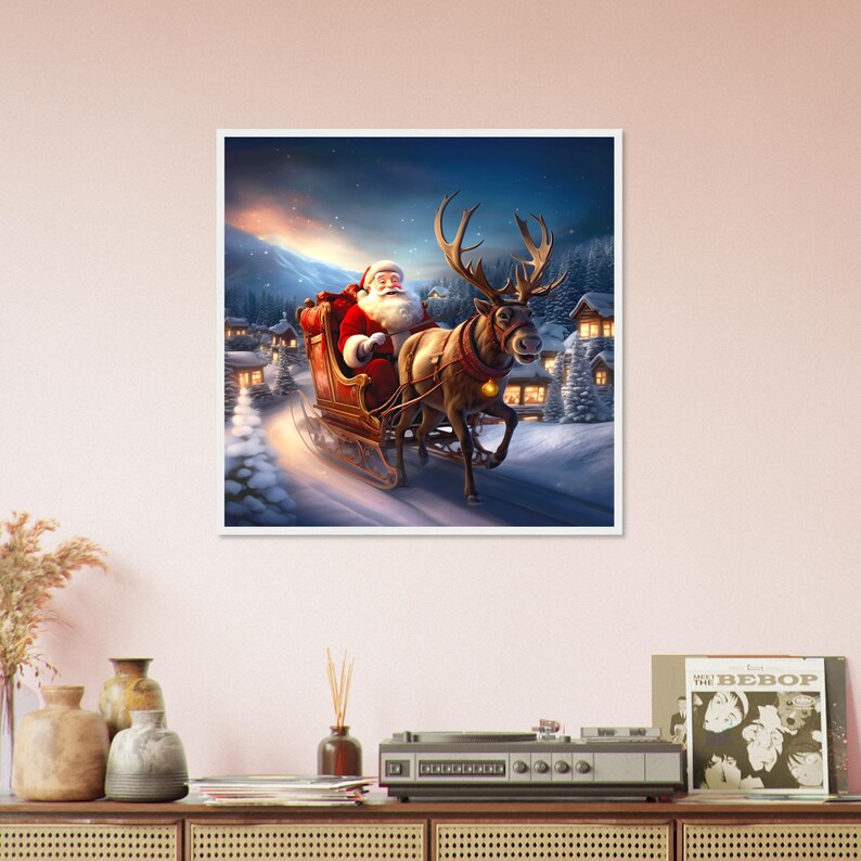 Happy Santa Claus in His Sleigh - Premium Poster Semi-matt With or ...