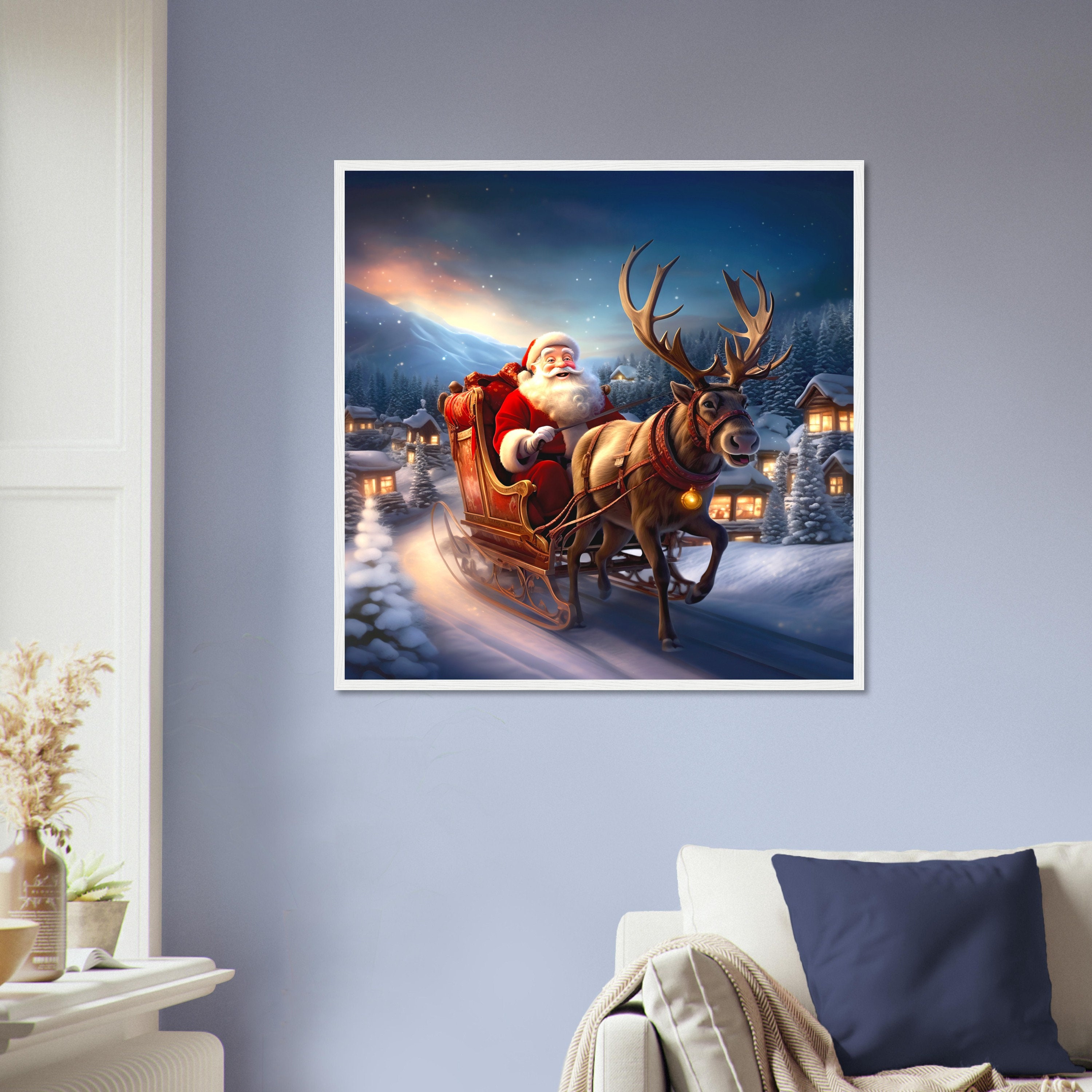 Happy Santa Claus in His Sleigh - Premium Poster Semi-matt With or ...