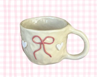 Teddy Bear Mug With Ribbon Bow Handmade Ceramic Mug 300 Ml Handmade ...